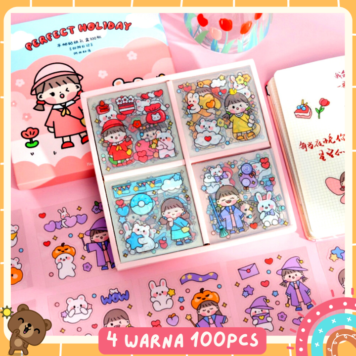 Stiker BOX 2D Tempel Lucu 4 Warna Isi 100 Lembar Anti Air Design DIY ...