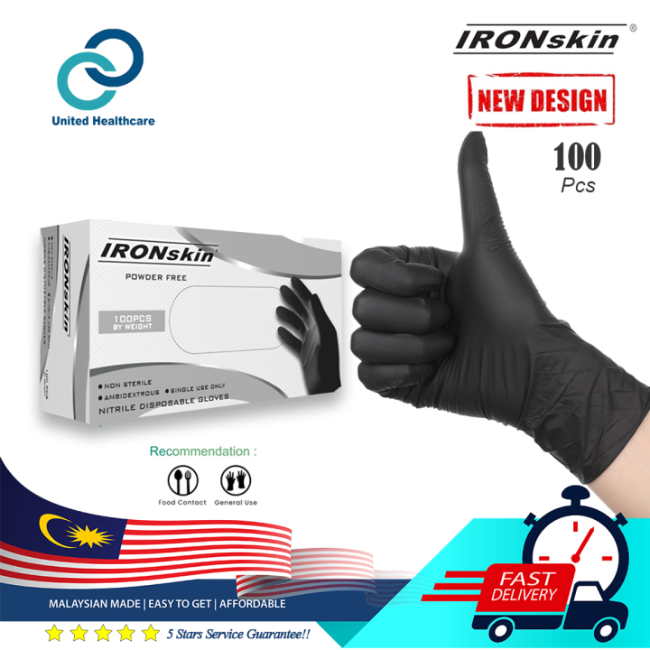 IRONskin Disposable Black Nitrile Glove M3.5g 100 Pcs/Box Made in ...
