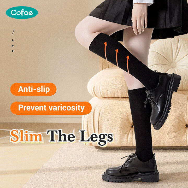 Cofoe Korean Fashion Women High Boot Socks Black Girls knee Stockings ...