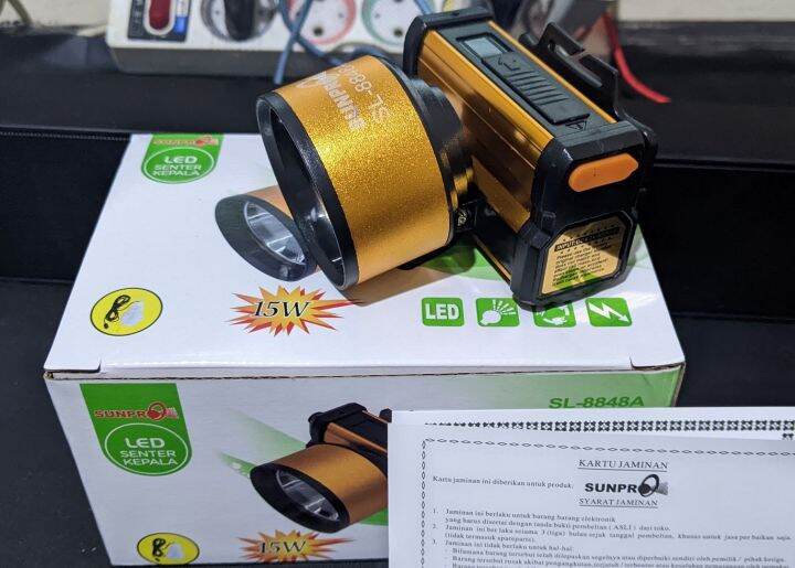 Senter Kepala Charge LED 15 watt SUNPRO SL-8848A (ring lebar kuning ...