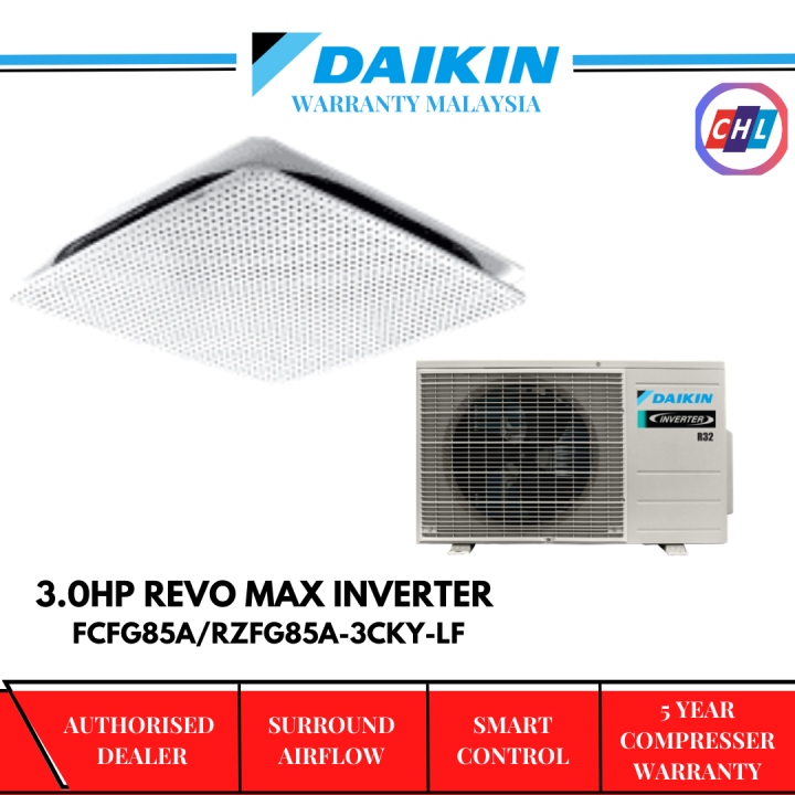 DAIKIN 3.0HP PREMIUM CASSETTE REVO MAX [INVERTER] FCFG85A/RZFG85A-3CKY ...