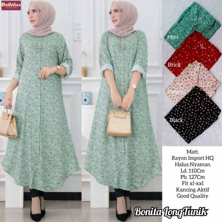 Long Tunik Premium bahan Rayon Import HQ Kancing Aktif Busui Friendly ...