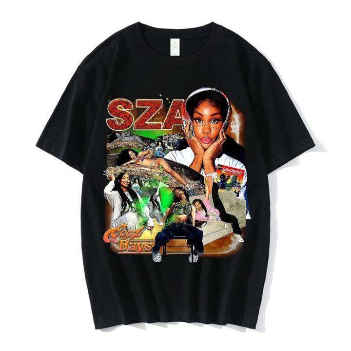 Sza Good Days เสื้อผ้าแฟชั่น แบบนิ่ม ลายกราฟฟิค Rapper 90S สีดํา สไตล์ ...