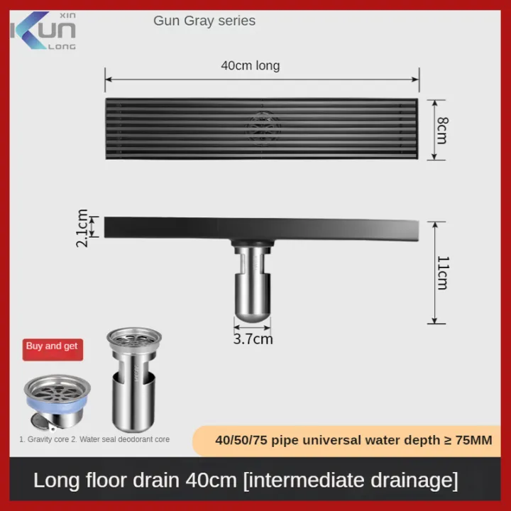 40cm Rectangular Floor Drain for Bathroom 304 Stainless Steel Deodorant ...