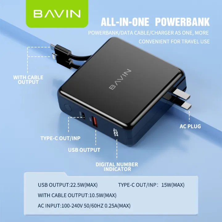 durable BAVIN PC039 22.5W 10000mAh Fast Charging Powerbank w/ 4 Output ...
