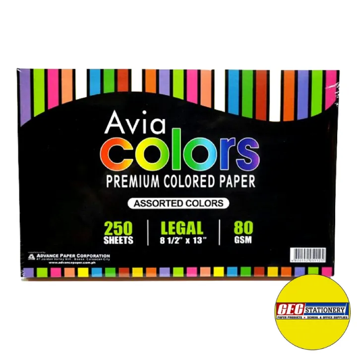 Avia Colors Assorted Colored Paper | 80gsm | Legal & Letter Size | 250 ...