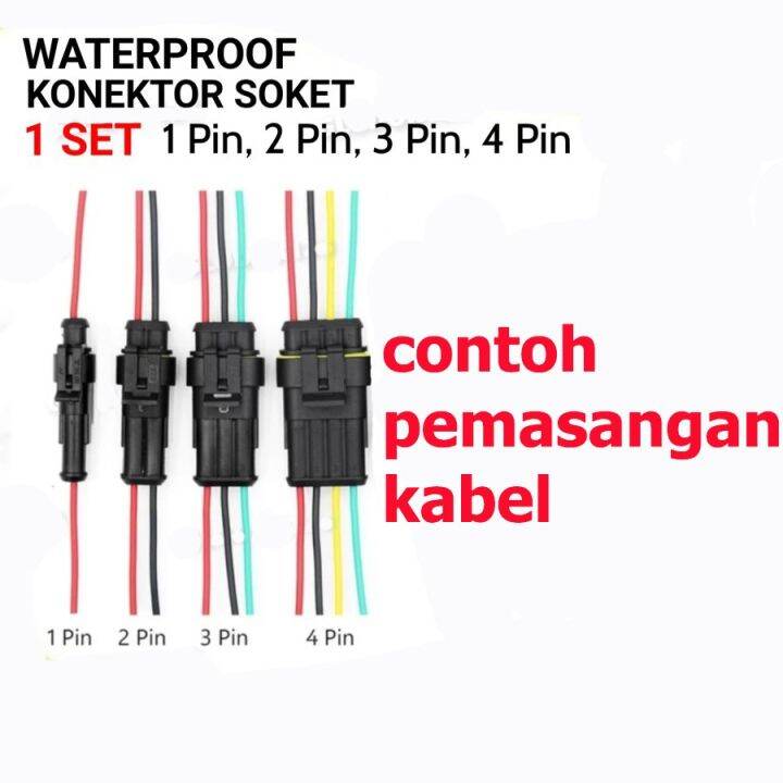 Soket waterproof 1 pin - 2 pin - 3 pin - 4 pin -5 pin - 6 pin isi 10 set Konektor Kabel Anti Air ...