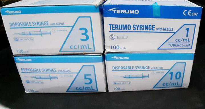 TERUMO DISPOSABLE SYRINGE WITH NEEDLE LUER LOCK Tip 100pcs/Box Sizes 1cc. 3cc, 5cc, 10cc | Lazada PH