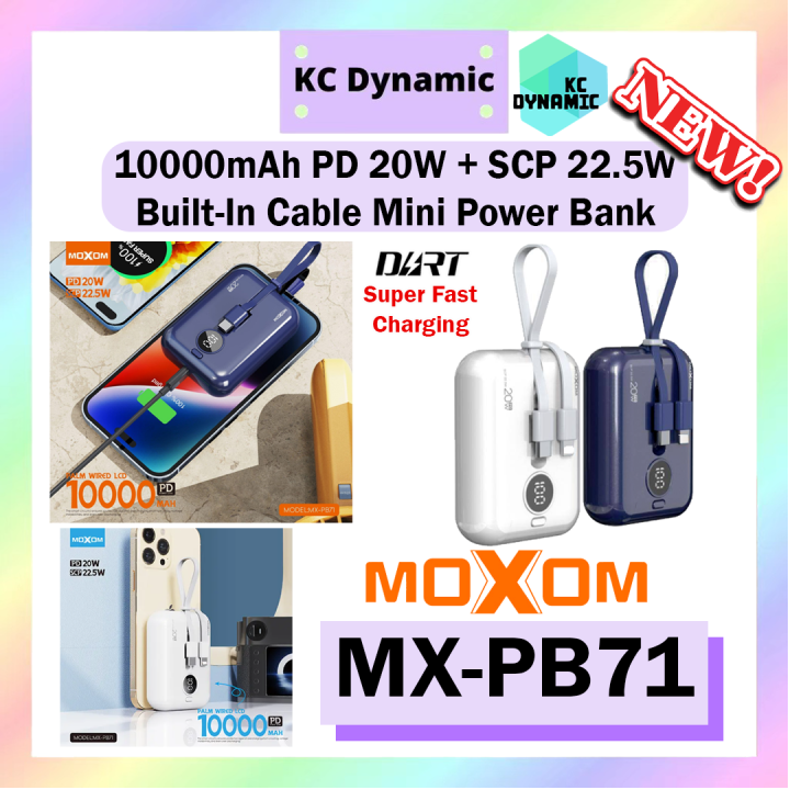 Moxom MX-PB71 10000mAh Built In Cable Mini Power Bank SCP 22.5W Cabled ...