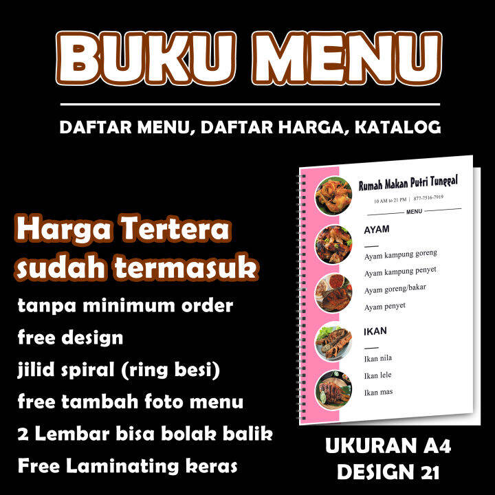 buku menu design 021 (isi 2 lembar bolak balik uk A4) daftar menu buku katalog buku menu ...