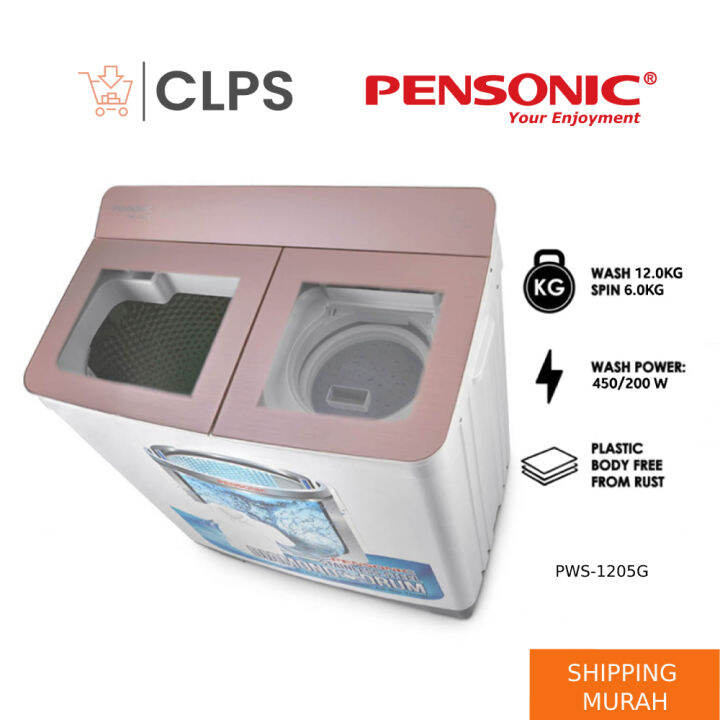 Pensonic PWS-1205G 12KG Semi Auto Washing Machine Stainless steel Wash and Spin Tub Washer Mesin ...
