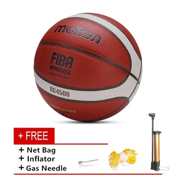 Molten B7G4500 Basketball Category 7 PU Leather Indoor/Outdoor Training with Gas Needle Net Pump ...
