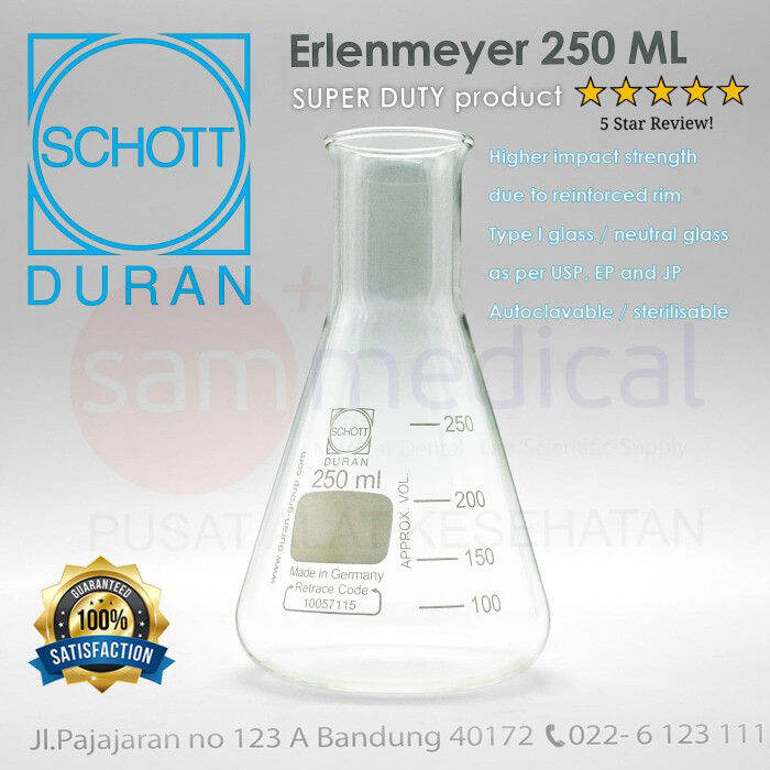Schott Duran Pyrex ERLENMEYER FLASK Gelas Kimia 250 ml | Lazada Indonesia