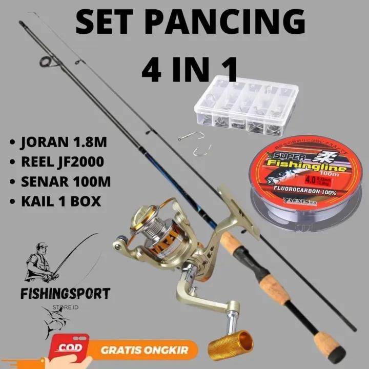 Paket Mancing Combo Murah 4 in 1 Joran Sambung 1.8 Meter Reel Spinning ...