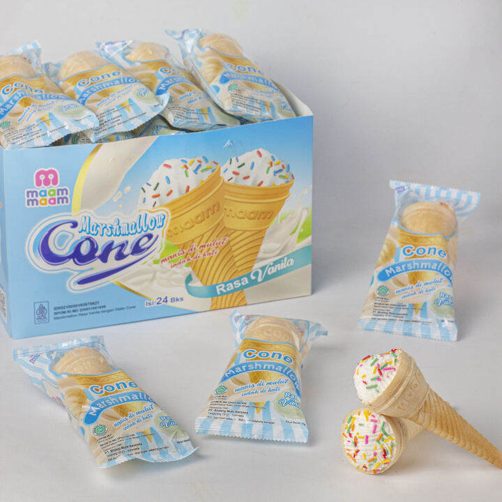 MAAM MARSHMALLOW CONE RASA STRAWBERRY/ PERMEN MARSHMALLOW DENGAN WAFER ...