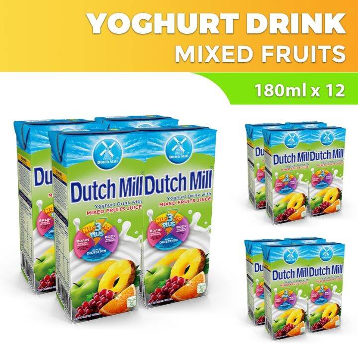 huangfa29951844 Dutch Mill Yoghurt Drink Mixed Fruit Juice 180ml x 12 | Lazada PH