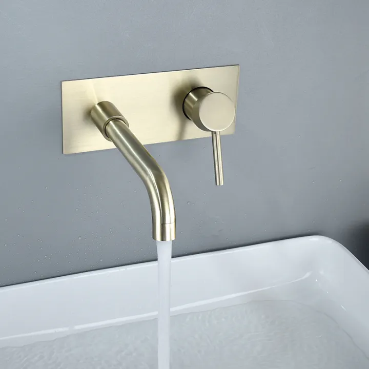 Brushed Gold 304 Stainless Steel Wall Mounted Wash Basin Faucet Single ...