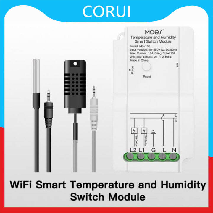 Tuya WiFi Smart Temperature Humidity Switch Module Sensor Dual Relay Smart Life App Remote ...