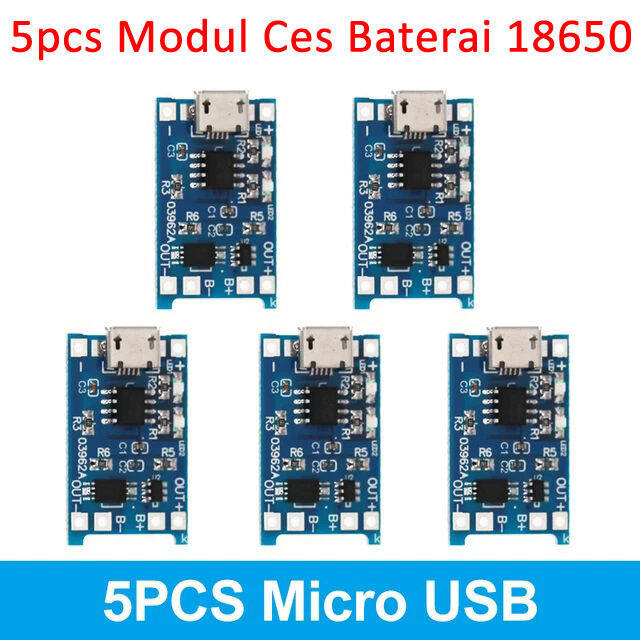 5pcs Modul Charger / Ces Baterai 18650 Dengan Proteksi Tipe Micro USB ...