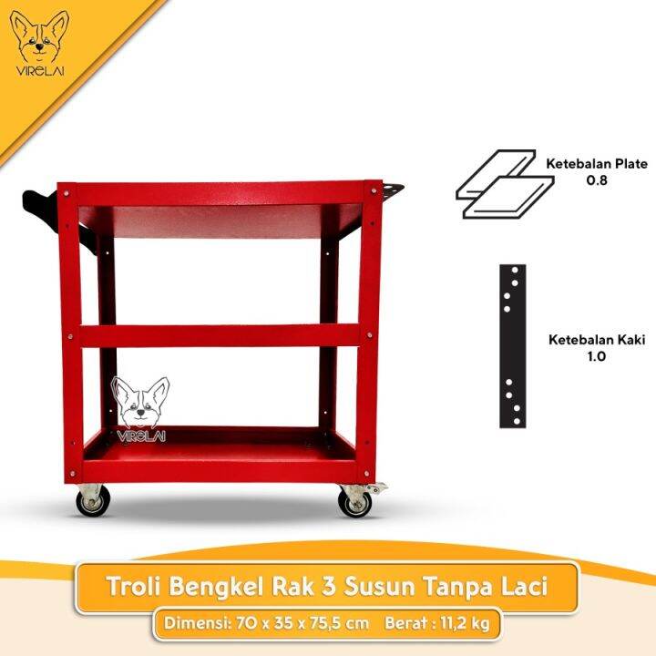 [Tanpa Laci / Dengan Laci] Troli Bengkel Rak 3 Susun Trolly Trolley ...