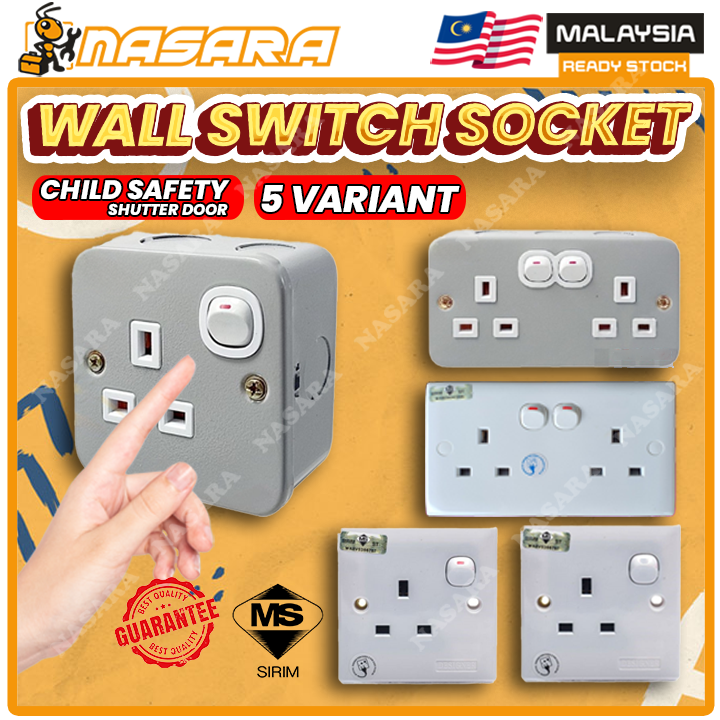Nasara 1 Gang / 2 Gang Switch Socket Outlet 3 Pin Single Double ...