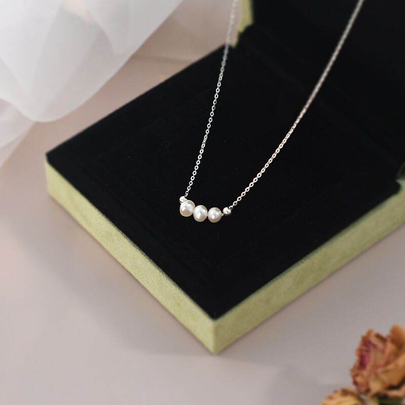Ashiqi Natural Freshwater Pearl 925 Sterling Silver Necklace Simple