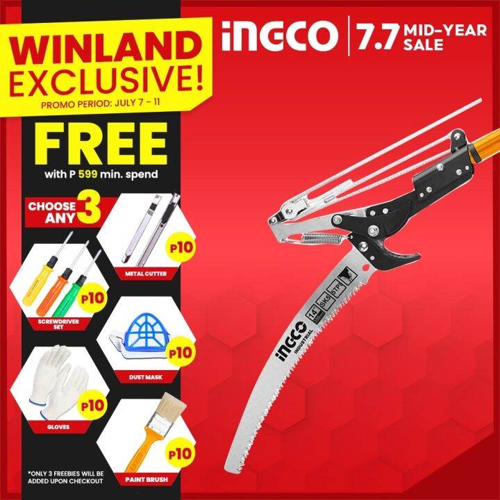 INGCO by Winland Extendable Branch Pruning Saw Shear w/ Pole Tree Grass ...