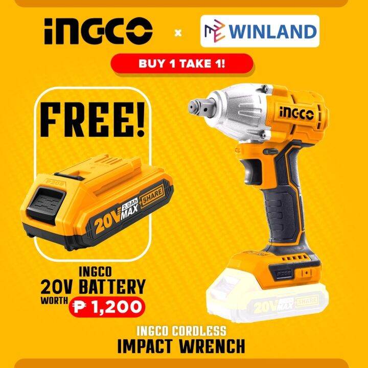 INGCO by Winland Cordless Wireless Lithium-Ion BRUSHLESS Impact Wrench ...