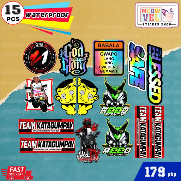 [15 PCS WATERPROOF] Team Katagumpay motorcycle vinyl sticker pack ...