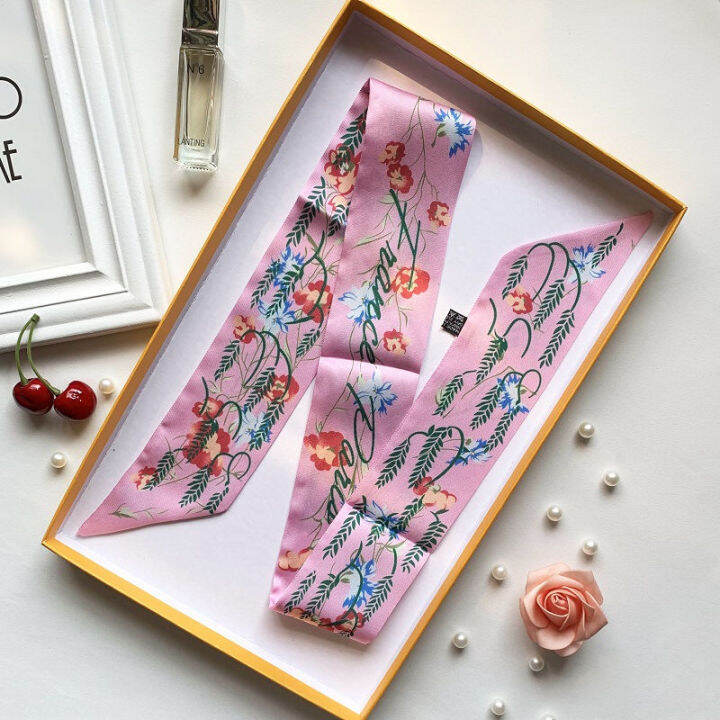 1ชิ้น Twilly ผ้าพันคอสำหรับกระเป๋าดอกไม้พิมพ์ Retro สไตล์ฝรั่งเศส ...