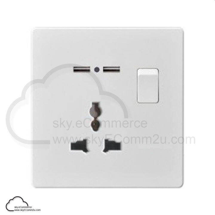reTouch White Ultra Rimless Switch 13A Universal USB Switched Socket ...
