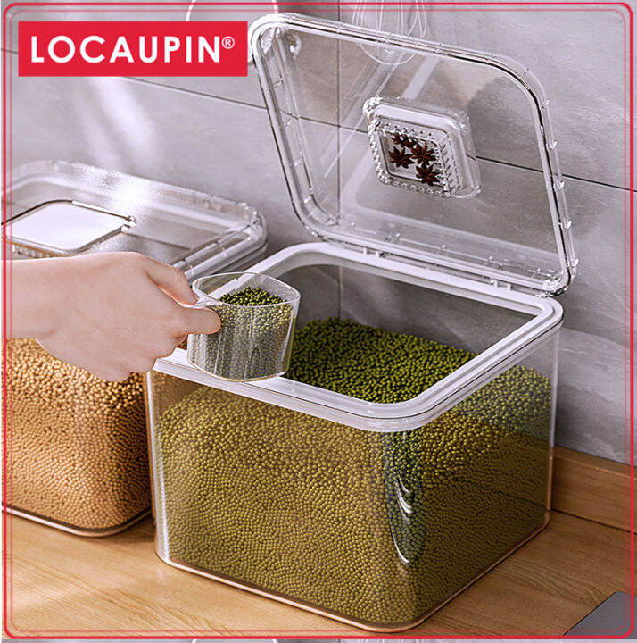 Locaupin Kitchen Pantry Transparent Plastic Milk Powder Storage Container Rice Green Black Red ...