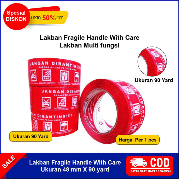 Lakban Isolasi Solasi Merah Fragile Anti Pecah Untuk Karduus Jangan ...