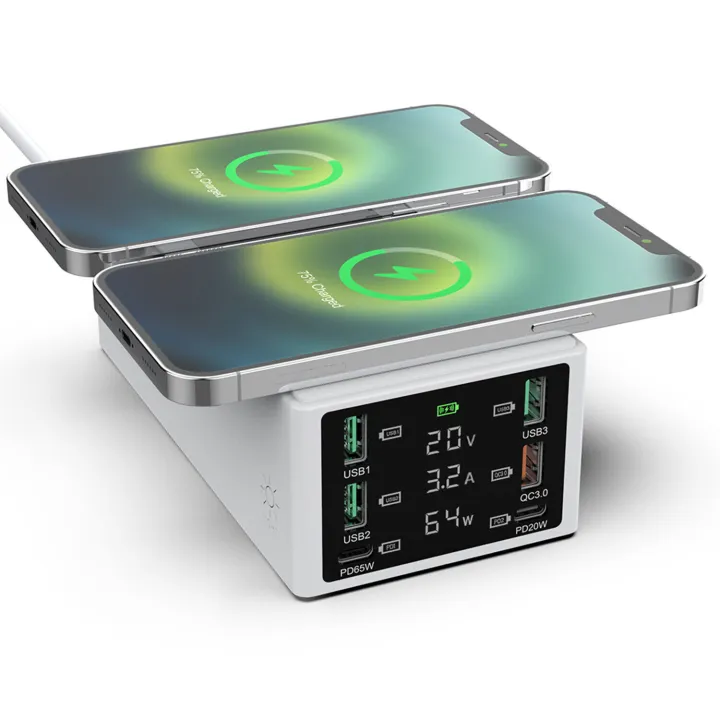 150W Multi USB PD 65W QC3.0 Fast Wall Charger Station Qi Wireless Phone ...