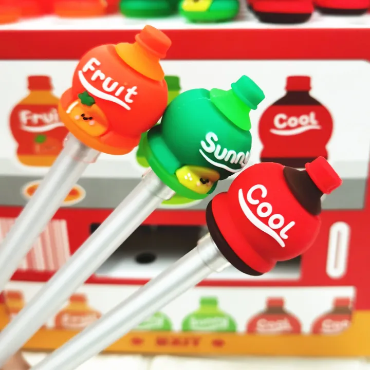 Silicone Orange Lemon Cola Soda Platter Gel Pen Cartoon Juice Drink ...