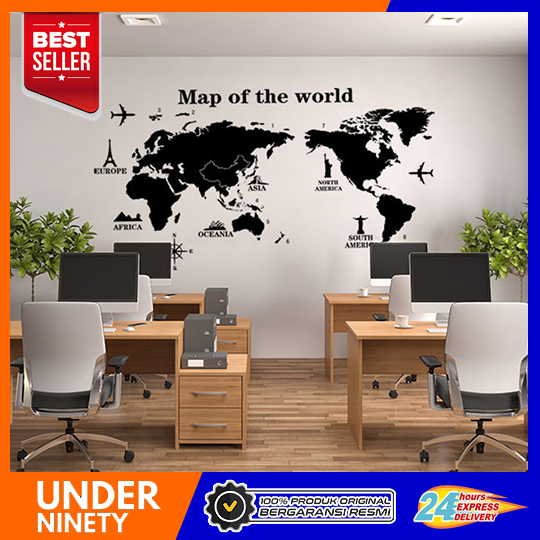 Wallpaper Dinding 3D Foam Dekorasi / Sticker Dinding Peta Dunia Hitam ...