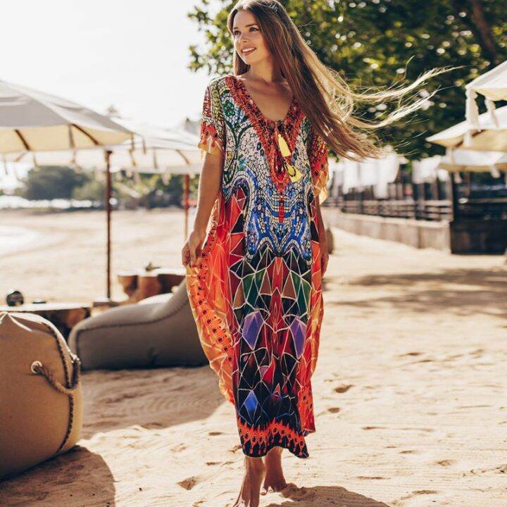 Dramatic Kaftan Murah Maxi Dress For Women Modern Lace Up V-neck Line ...