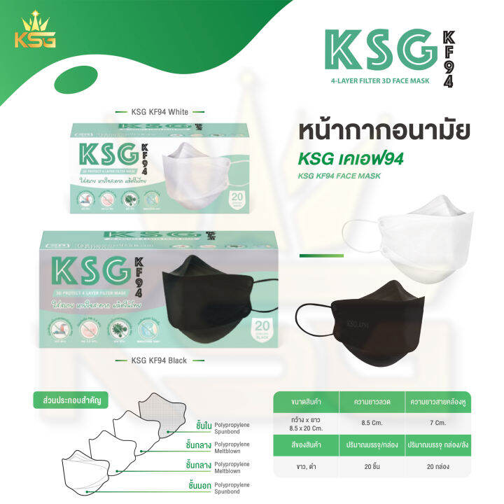 [KSG Official] KSG KF94 หน้ากากอนามัย ทรง 3 มิติ หนา 4 ชั้น Face Mask 4-Layer (กล่อง บรรจุ 20 ...