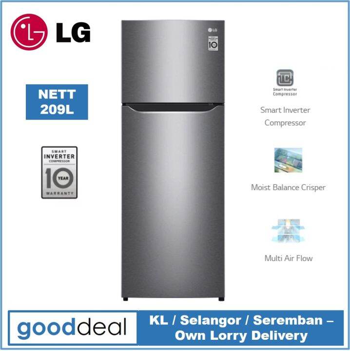 LG GN-B222SQBB Fridge Nett 209L Smart Inverter Refrigerator | Lazada