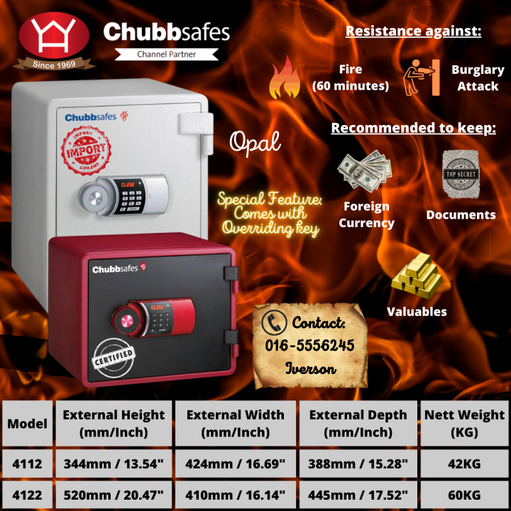 Chubb Chubbsafes Opal 4112 Electronic Lock (E35) (42KG) Safebox Safety Box Security Safe 保险箱 ...