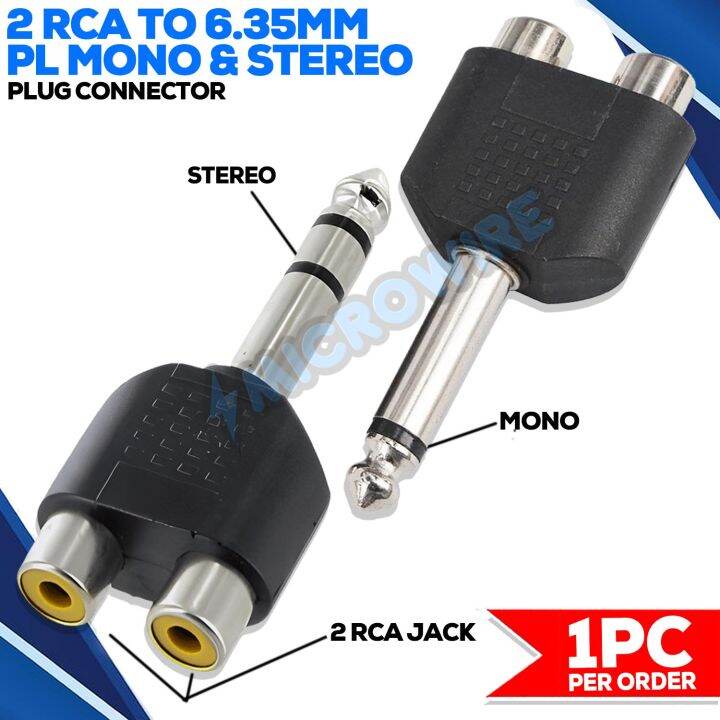 2 RCA Jack To 6.35mm PL Mono & Stereo Plug Connector | Lazada PH