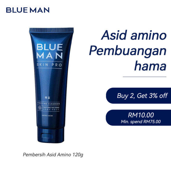 BLUEMAN Pembersih muka asid amino ringan lelaki 120g minyak mengawal jerawat dan tungau pelembap ...