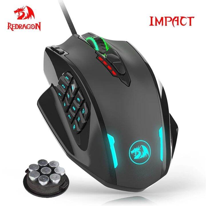 REDRAGON M908 Impact USB wired RGB Gaming Mouse 12400 DPI 17 buttons ...