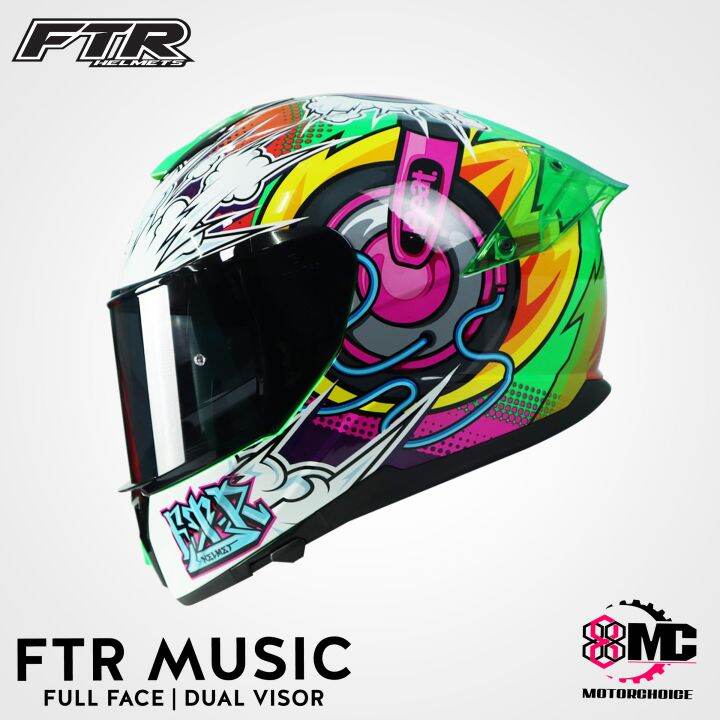 FTR Helmet Music Full Face Dual Visor | MotorChoice888 | Lazada PH
