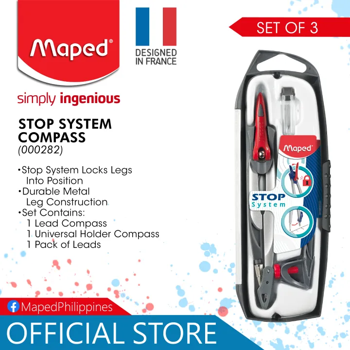 MAPED Stop System Compass | 3-piece Set | 196100 | School Compass Set ...