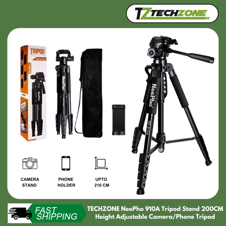 TECHZONE NeePho 910A Tripod Stand 210cm Reteactable Height Adjustable Camera Tripod with Phone ...