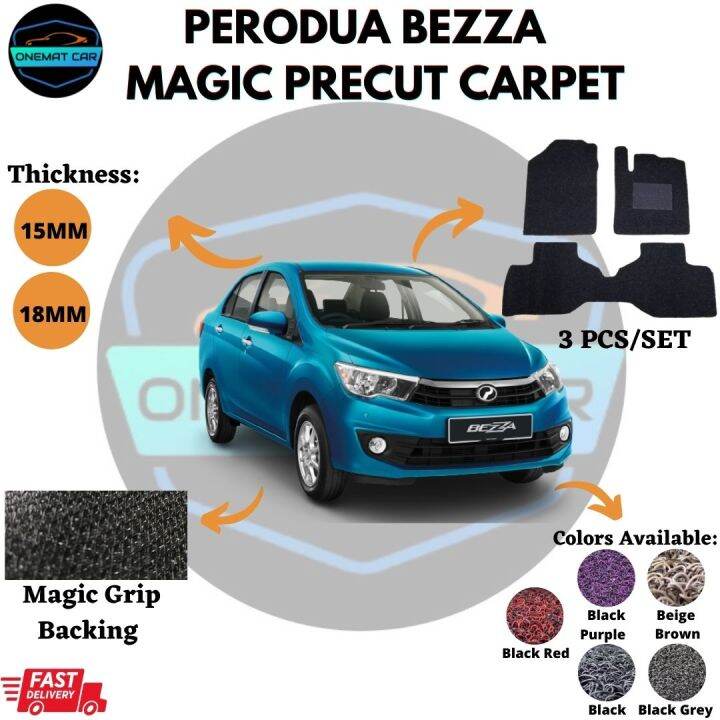 PERODUA BEZZA Carpet 3pcs(set) 15MM/18MM Precut Magic Grip Karpet ...