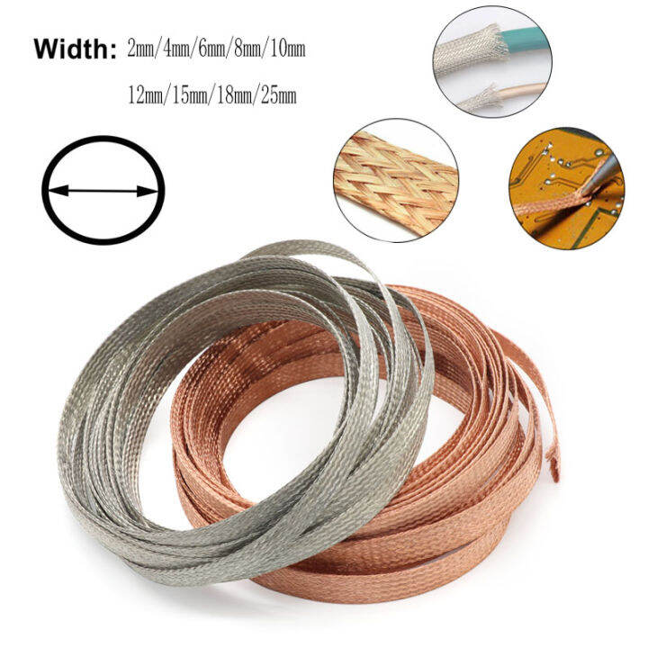 1/5/10M Copper Braided Sleeve Tinned Plating 4 6 8 10 15 18 25 mm ...