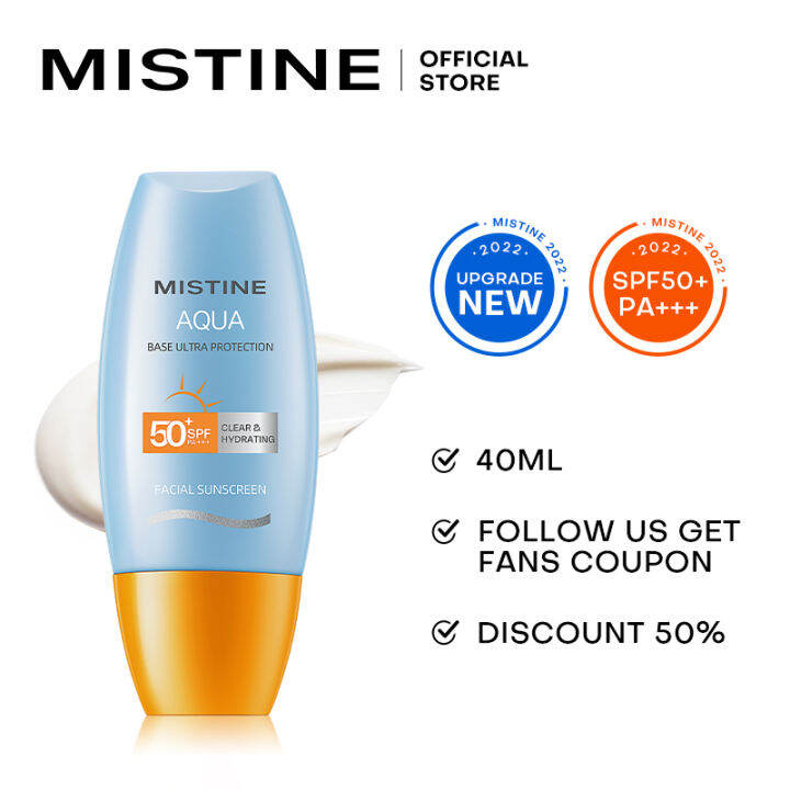 MISTINE 2022 UV Shield AQUA Sunscreen Sunblock Moisturizer Waterproof Face/Body Cream SPF50+PA ...