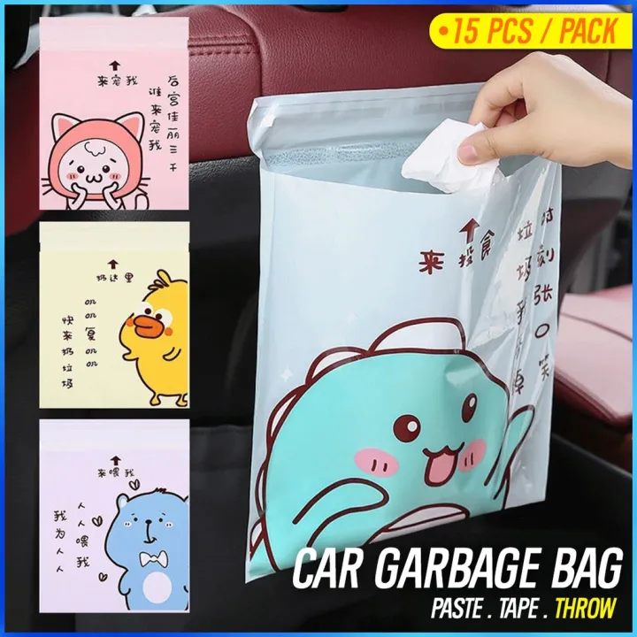 AP 15pcs/Pack Disposable Car Trash Bag Sticky Type Rubbish Bag Dustbin ...